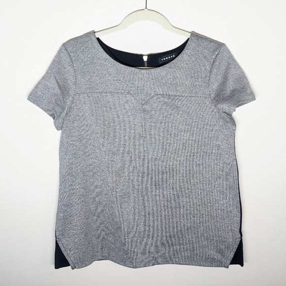 Trouve | Tops | Metallic Silver And Black Zipperback Top | Poshmark